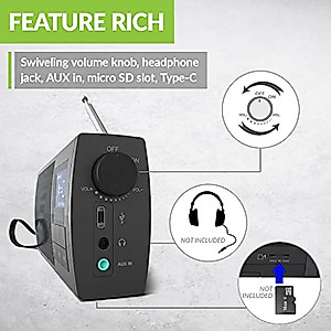 Avantree Soundbyte 860s Portable FM Radio with Bluetooth & SD Card MP3 Player 3-in-1, 6W Wireless Speaker, 8H Rechargeable & Replaceable Battery, Auto Channel Scan & Preset (No AM)