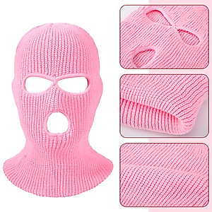 2 Pieces 3-Hole Ski Mask Knitted Face Cover Winter Balaclava Full Face Mask for Winter Outdoor Sports (Pink, Rose Red)