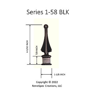 Retrospec Creations 10 Each for 5/8” Black Plastic Finial Tops for Iron Picket Fence 4-Sided Spire – #1-58