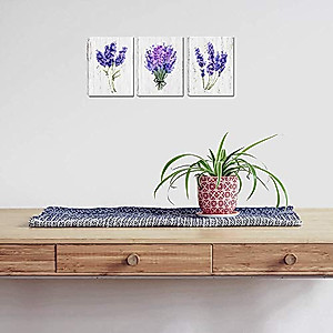 gold mi Flowers Home Decorations Purple Lavender Flower Artwork for Living Room Office Bathroom Wall Decor Floral Grey Wood Grain Rustic Posters and Prints Frame to Hang 12*16inch