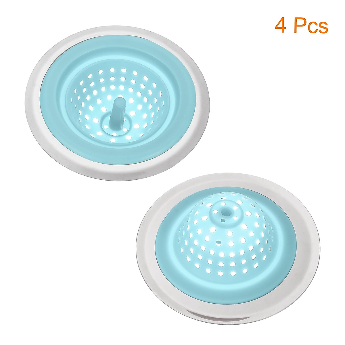 uxcell Silicone Sink Strainer, 4Pcs Kitchen Sink Drain Strainer Stopper with Detachable Stainless Steel Edge 4.4" Diameter Rim, Blue