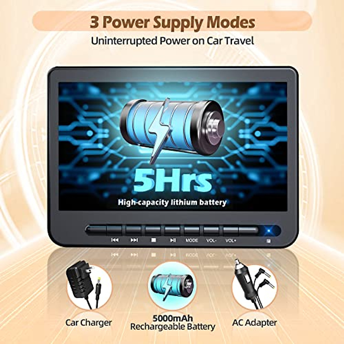 10.5" Dual Portable DVD Player for Car with 1080P HDMI Input, DESOBRY Rechargable Car DVD Player Dual Screen Play A Same or Two Different Movies, 5-Hour Battery, Support USB,AV in/Out, Last Memory
