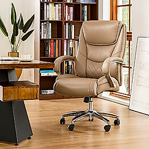 Elm Plus Big and Tall Executive Office High-Back Computer Desk Swivel Adjustable Air PU Leather Ergonomic Chair with Lumbar Support, 400-Pound Capacity, Camel
