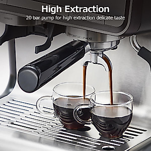 Espresso Machine, 20 Bar Coffee Maker with Milk Frother Steam Wand, Semi-Automatic Coffee Machine for Cappuccino, Latte, Fast Heating, Stainless Steel