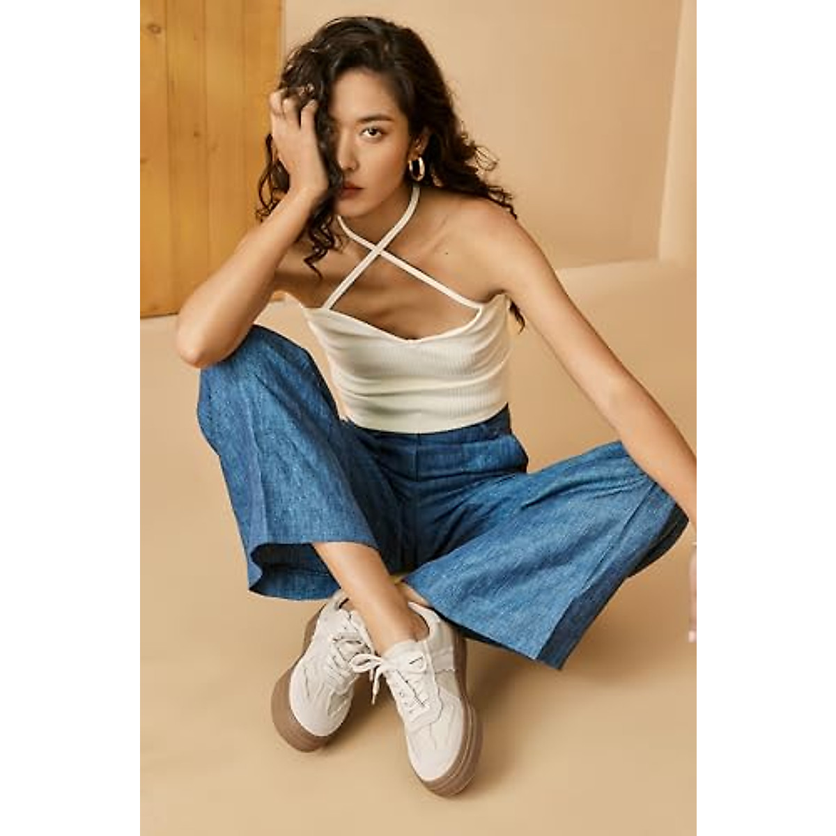 BEAU TODAY Fashion Sneakers Women, Casual Retro Platform Leather Sneakers for Women, Comfortable Tennis Runnig Trainer Shoes N-Beige 8