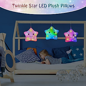 Juexica 3 Pcs 13 Inch LED Star Soft Plush Pillows Light up Twinkle Star Throw Pillows Star Pillow Night Light Glowing Cushions Stuffed Pillow for Kids Birthday Gifts Room Home Office Decoration