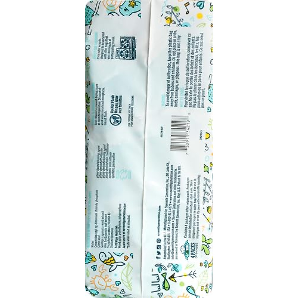 Seventh Generation, Baby Wipes, Unscented and Sensitive,64 Count (Pack of 4)