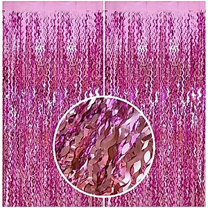Pink Fringe Backdrop Streamers Party Decorations, Pink Wall Decor, Pink Birthday Decorations for Women, Pink Halloween Decor, Bachelorette Party Decorations, Baby Shower Decorations for Girl