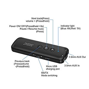 Bluetooth 5.0 Transmitter 3 in 1,Bluetooth Receiver ,Wireless Adapter, Bluetooth Audio Adapter with 3.5mm AUX Stereo Output for TV , PC, car, Headset, Headphone, Earphone, Earbud