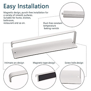 Magnetic Towel Bar, Kitchen Towel Rack Magnetic Paper Towel Holder for Refrigerator Multifunctional Paper Roll Rack Cabinet Towel Bar for Bathroom, Toilet, Drill Free - White