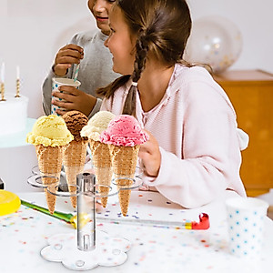 Dicunoy 3 Pack Ice Cream Cone Holder, 8 Holes Acrylic Waffle Cone Display Stand, Circle Hand Roll Sushi Stand Rack with Base for Restaurant, Party, Buffet, Wedding, Birthday