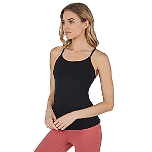 Yogalicious Ultra Soft Lightweight Camisole Tank Top with Built-in Support Bra - Black - Large