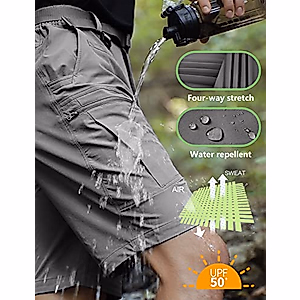 Shallowlulu Mens Cargo Hiking Shorts Water Resistant Quick Dry Lightweight Breathable Tactical Shorts with Nylon Belt(Grey 36W/10L)