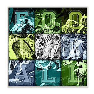 Stupell Industries Football Vintage Collage Sports Word, Design by Artist The Saturday Evening Post Wall Art, 12 x 12, Wood Plaque