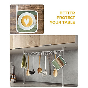 Pot Holders Set of 3 PCS Heat-Resistant Hot Pads Mats with Hanging Loop, Imitation Wood Grain Vintage Sage Green Washable Potholder for Cooking Baking Kitchen, 8.26"x8.26"