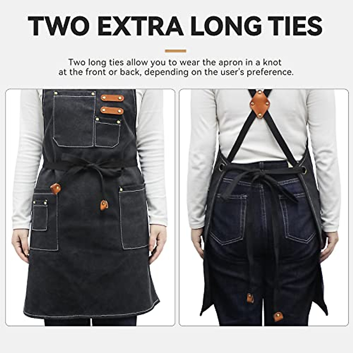 NLUS Chef Apron for Men Women, Water-Resistant Heavy Duty Cotton Canvas Apron Cross Back Apron with Adjustable Straps and Large Pockets, Size M to XXL (BLACK)