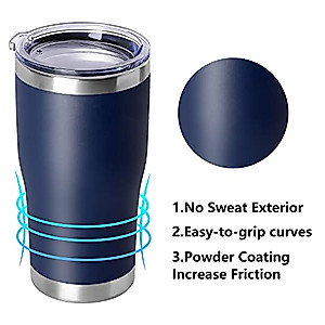 DOMICARE 20oz Tumbler with Lid Stainless Steel Tumblers Bulk, Double Wall Vacuum Insulated Coffee Travel Mug Powder Coated Tumbler, Navy
