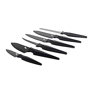 Edge of Belgravia Precision Extended Kitchen Knives 6 Piece Set Non-Stick Stainless Steel Blades (Black)…