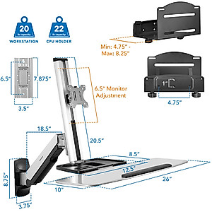 Mount-It! Sit Stand Wall Mount Workstation | Adjustable Height Stand Up Computer Station with Articulating Monitor Mount, Keyboard Tray, & CPU Holder | VESA Mount 75x75 and 100x100 | MI-7905