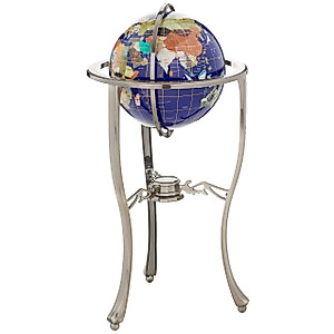 Unique Art 36-Inch by 13-Inch Floor Standing Blue Lapis Gemstone World Globe with Silver Tripod