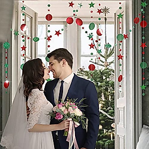 Decor365 Glitter Christmas Star Garland Green Red Decoration Circle Dots Garland Xmas Party Hanging Decor/Streamer/Banner/New Year Eve Celebration/ Christmas Tree/Birthday/Wedding/Baby Shower