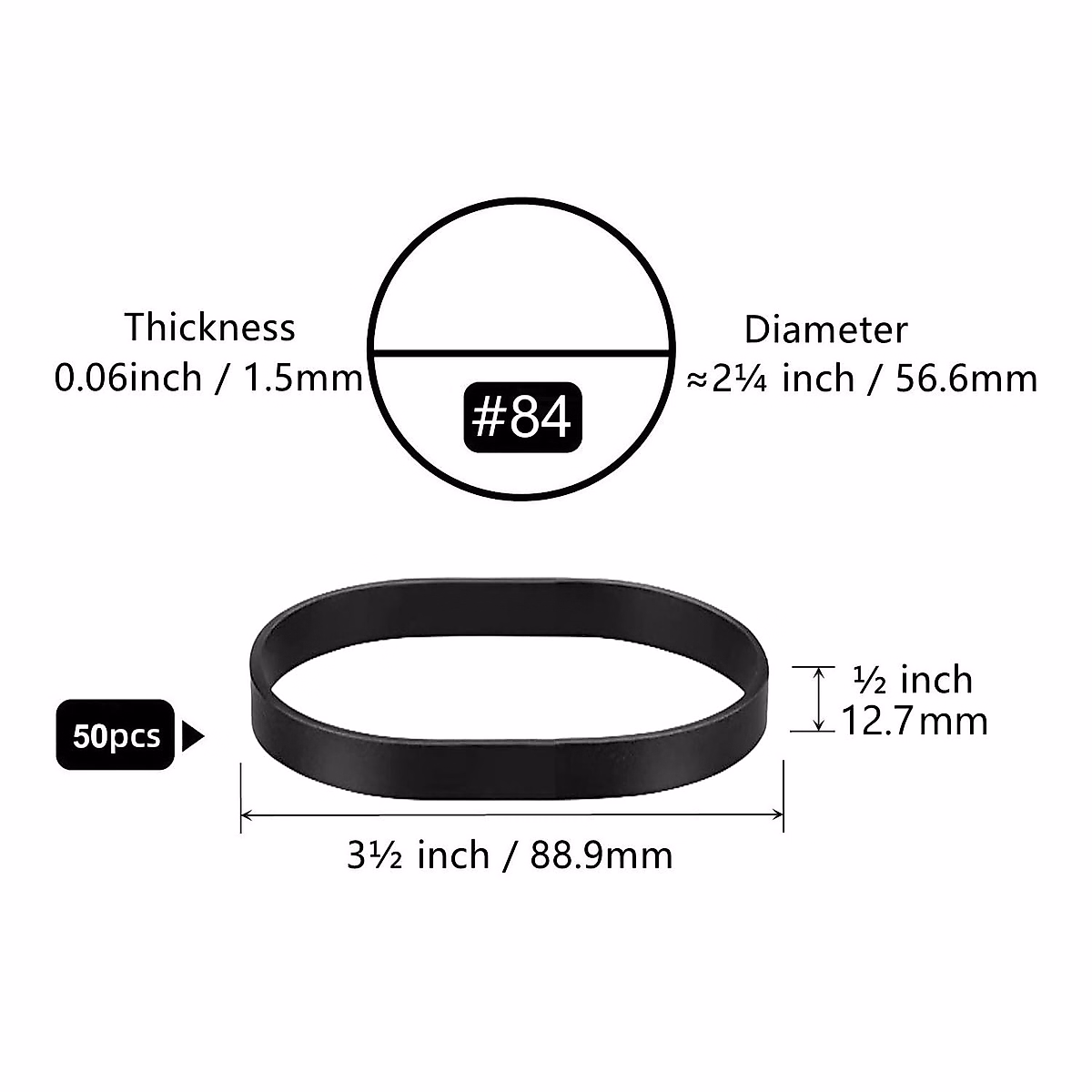 Tactical Rubber Bands Size #84, 50 Pcs Black Thick Wide Strong Heavy Duty Rubber Bands Heat Cold UV Resistant for Outdoor Camping Survival Kit Hunting Fishing Hiking
