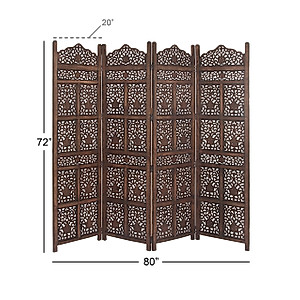 Deco 79 Wood Floral Handmade Partition Room Divider Screen, LARGE SIZE, Brown