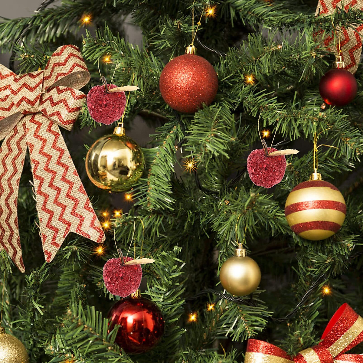 LIOOBO Mini Red Apple Ornaments: 20pcs 1.9in Christmas Tree Apple Baubles, Small Apple Hanging Ornaments, Apple Decor for Xmas Party Holiday Decoration
