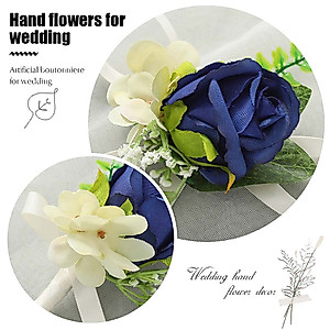 Latious Bride Wedding Corsage and Boutonniere Set Rose Wrist Corsages and Men Boutonnieres Set Prom Flowers Accessories Suit Decorations for Bride and Groom (3-Blue)