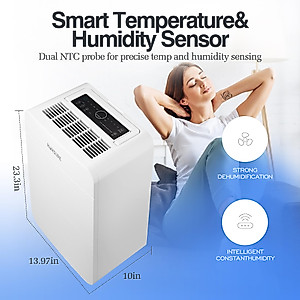 HUMSURE 4500 Sq. Ft Dehumidifier for Basements' 70 Pints Moisture Removal, Whole House Dehumidifier with Auto Shut-off, Portable Dehumidifier
