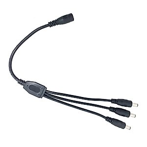 Litever Power Splitter, Black, 3 Way, 1 Female Jack to 3 Male Plugs, 5.5mm x 2.1mm, 1:3, Y Adaptor Copper Cable, for CCTV Camera & LED Strip Lighting Power Supply Connector