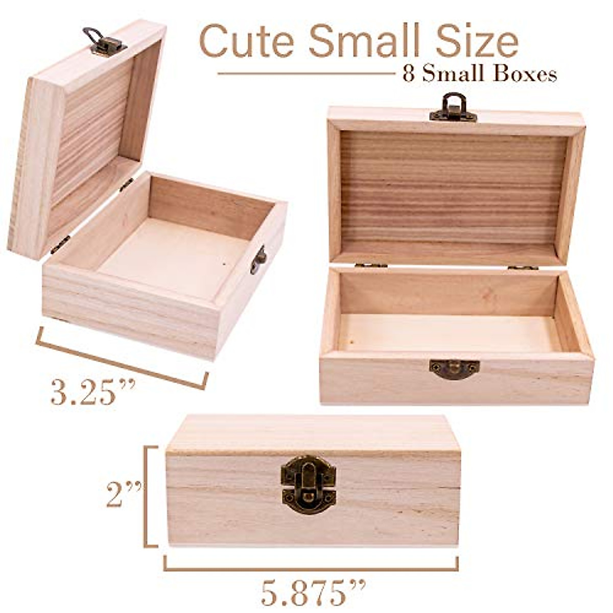 8 Pk Wooden Boxes for Crafts, Unfinished Wood Boxes 5.875 in x 3.8 in x 2 in