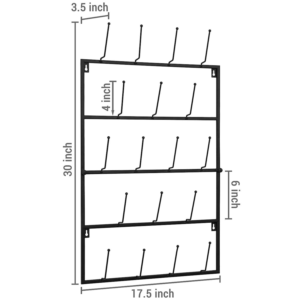 MyGift 5-Tier Black Metal Wall Mounted Kitchen Coffee Mug Rack Cup Holder with 18 Hooks, Farmhouse Style Hanging Display Organizer for Mugs, Tea Cups and Mason Jars