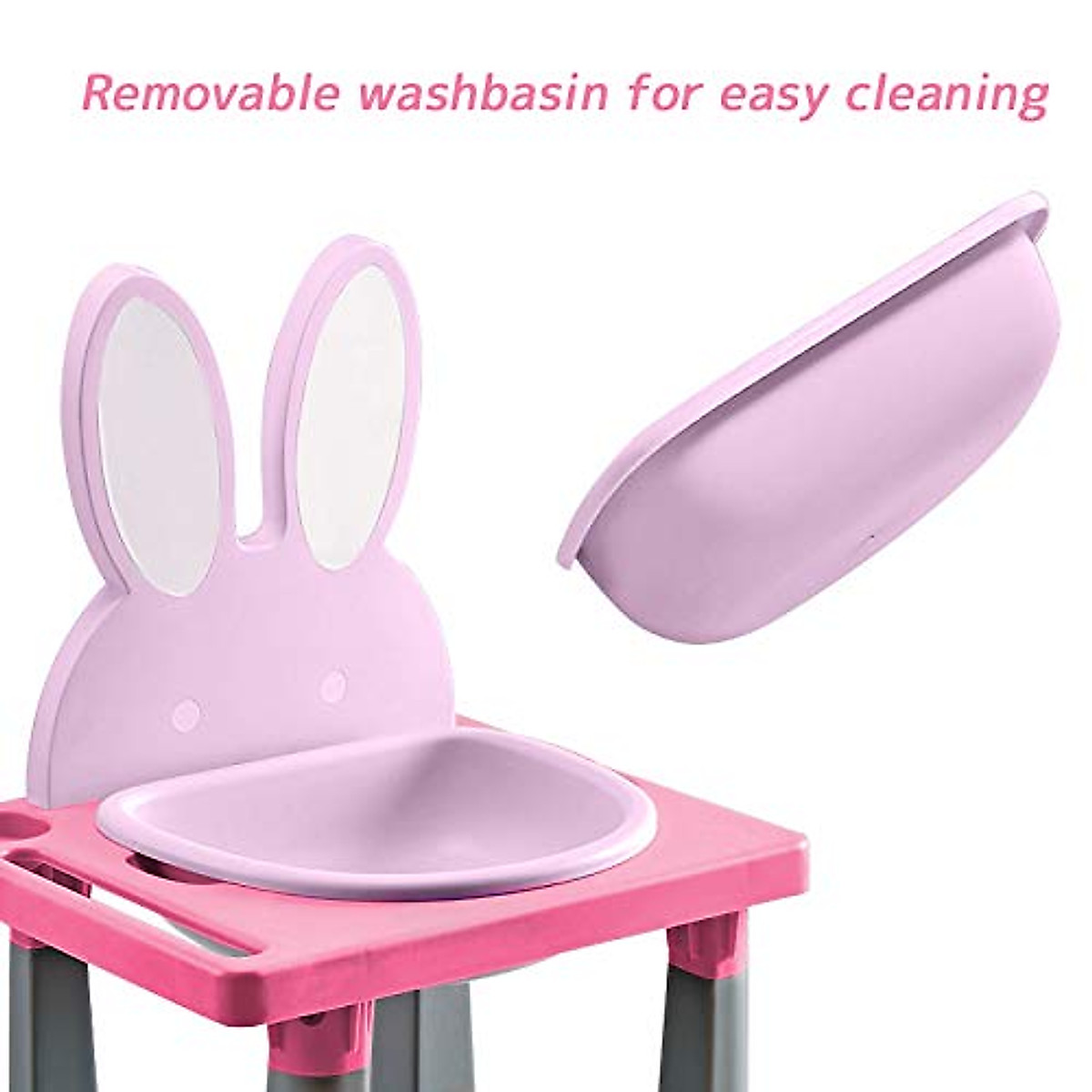 TINTON LIFE Kids Wash Basin Stand with Drain Hose & Towel Rack & Bathroom Tumbler Holder Bathroom Sink for Baby Infant Toddler Child Pink