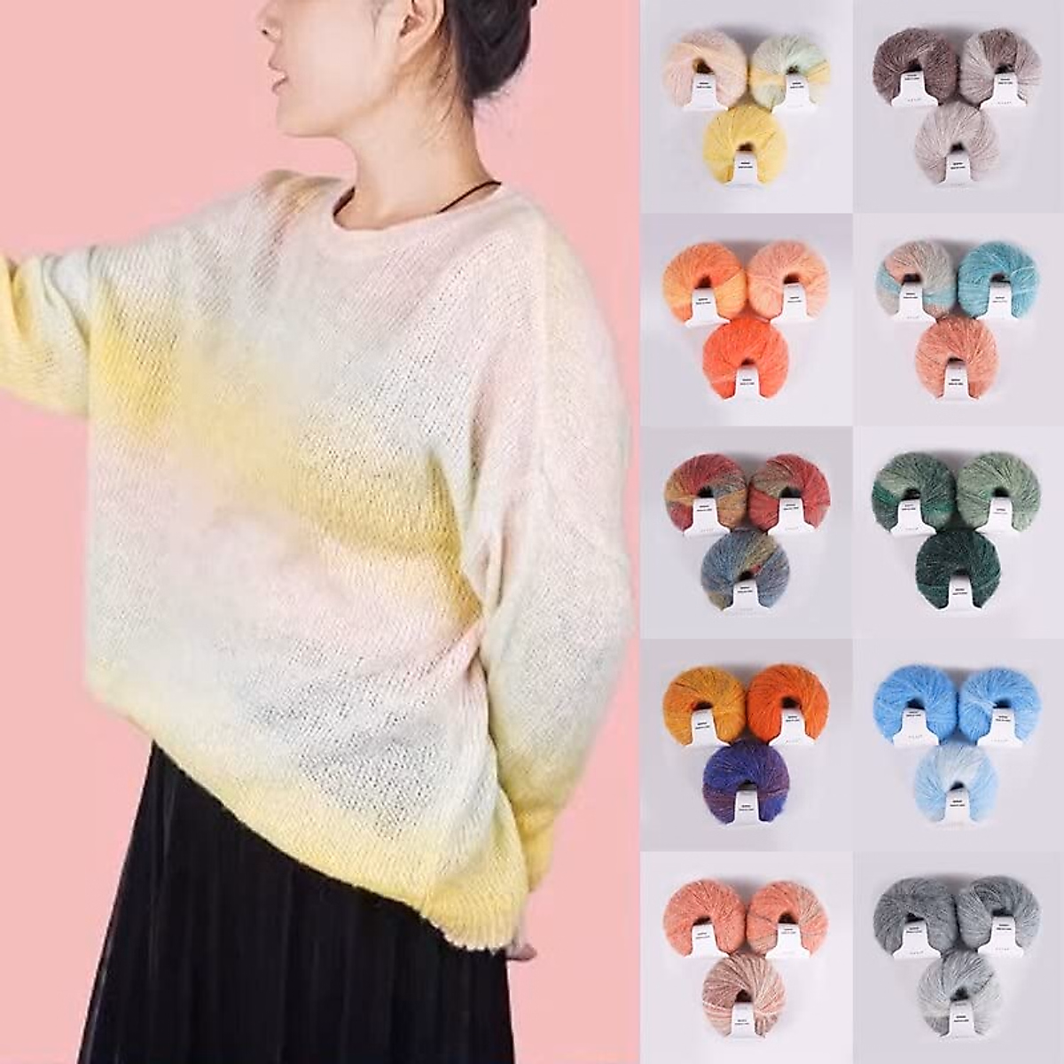 30G/Ball Soft Mohair Crochet Yarn Fine Thread Gradient Dyed for Knitting Hat Scarf DIY Hand Weaved Supplies (Color : B)