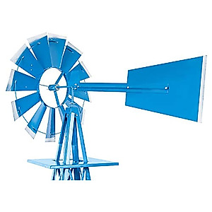 Patiomore 8FT Windmill Yard Garden Metal Ornamental Wind Mill Weather Vane for Garden Lawn Backyard, Blue