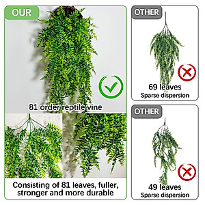 PINVNBY Reptile Plants Hanging Fake Vines Boston Climbing Terrarium Plant with Suction Cup for Bearded Dragons Lizards Geckos Snake Pets Hermit Crab and Tank Habitat Decorations (6 Pack)