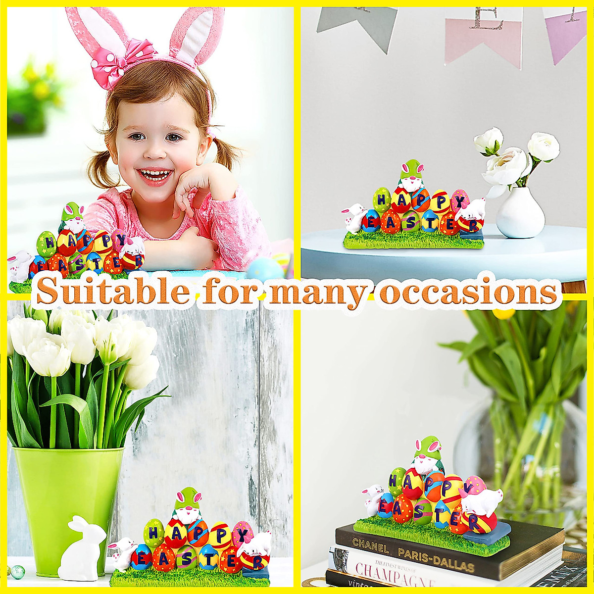 luck sea Easter Decorations Table Centerpiece - Egg Bunny Gnome Figurine Spring Tabletop Decor Home Party Ornament Gift (Hand Painted)