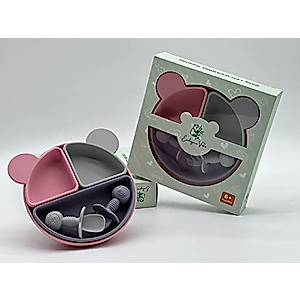 MIX COLOR SILICON BABY FEEDING SET, BABY EATING SUPPLIES, BABY LED WEANING SUPPLIES (Pink Grey Purple)