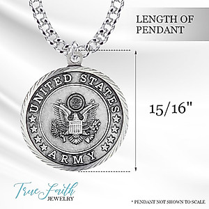 TrueFaithJewelry Sterling Silver United States Army Service Medal with St Michael Patron Saint Archangel Pendant Necklace, 3/4 Inch