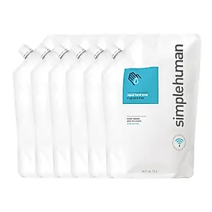 simplehuman Fragrance Free Moisturizing Liquid Hand Soap Refill Pouch, 34 Fl. Oz, Pack of 6