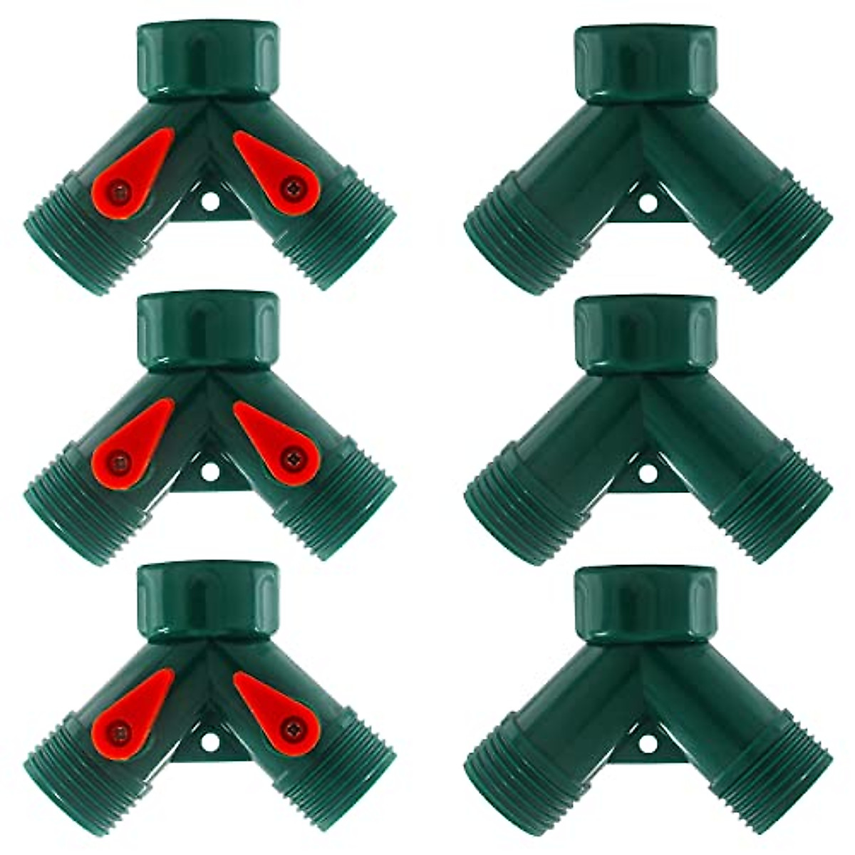 Rierdge 6 Pcs 2 Way Hose Adapter Y Valve Garden Hose Connector Non Rust Spigot Faucet Adapter, 3/4 Garden Hose Y Connectors Plastic Hose Splitter with Faucet Watering Shut Off Valves (Green)