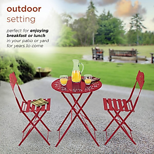 Alpine Corporation MSY100A-RD Bistro Set, Table: 24" L x 24" W x 28" H Chair: 17" L 18" W x 33" H, Red