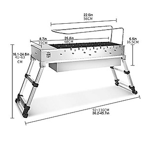 NEWCES Barbecue Desk Charcoal Grill Brushed Stainless Steel Charcoal Shish Kebab Grill BBQ Grill 2 Shelves Broil Roasting Kebab Rack for Garden Backyard Camping Tabletop Barbecue