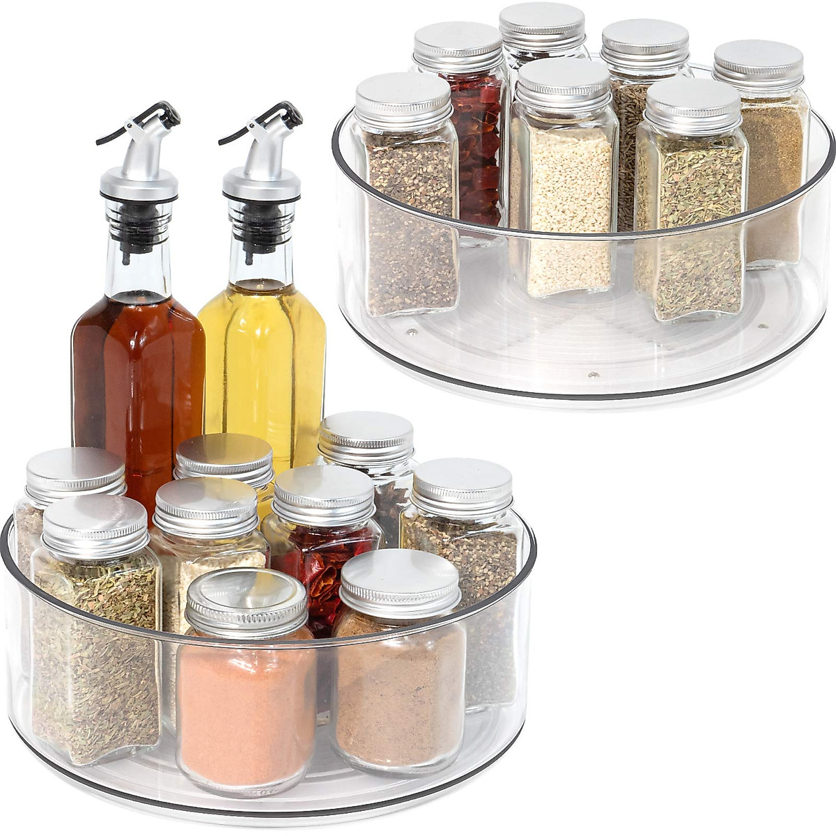 Lazy Susan - 2 Pack Round Plastic Clear Rotating Turntable Organization & Storage Container Bins for Cabinet, Pantry, Fridge, Countertop, Kitchen, Vanity - Spinning Organizer for Spices, Condiments