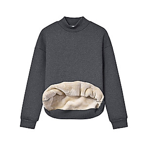 Gihuo Women's Fleece Sherpa Lined Crewneck Pullover Sweatshirt(03DarkGrey-M)