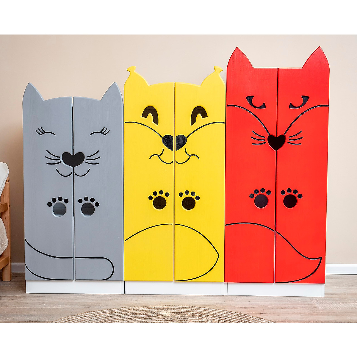 BUSYWOOD Animals Armoire – Toddler Dresser Organizer for Bedroom - Playroom Furniture - Wardrobe Closet - Kids Dresser - Montessori Armoire - Wooden Closet