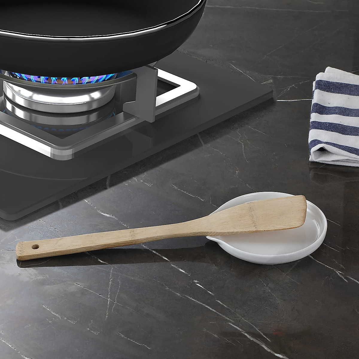 GDCZ Ceramic Spoon Rest for Stove Top 5 Inches Large Spoon Holder for kitchen Counter, Coffee Spoon Rest, Cooking Utensil Rest, Kitchen Accessories, Dishwasher Safe, Set of 1,White