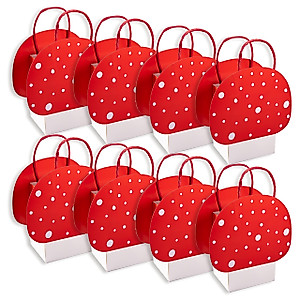 Cheerland Red Mushroom Party Favor Bags Woodland Party Enchanted Forest Theme Party Supplies Fairy First Birthday Goodie Bags for Kids Birthday Party Supplies Baby Shower Garden Treat Bag - Pack of 8