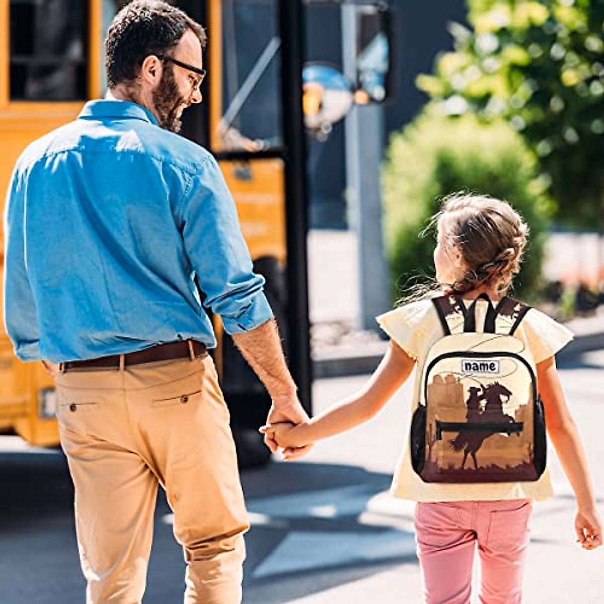 Glaphy Custom Kid's Name Backpack Western Cowboy and Horse Toddler Backpack Personalized Name Preschool Bookbag for Boys Girls